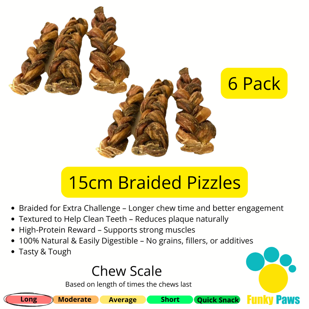 15cm Braided Pizzles – 6 Pack – Funky Paws Co
